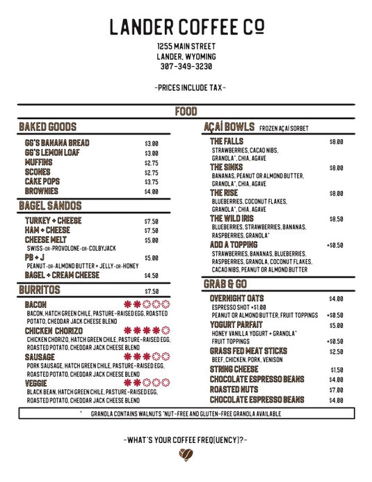 Menu – Lander Coffee Co